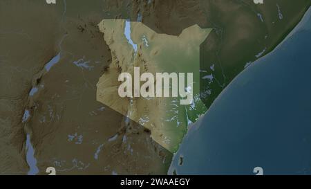 Kenya highlighted on a Pale colored elevation map with lakes and rivers ...