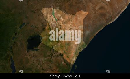 Kenya highlighted on a low resolution satellite map map with the ...