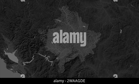 Kosovo highlighted on a Grayscale elevation map with lakes and rivers map with the country's ...