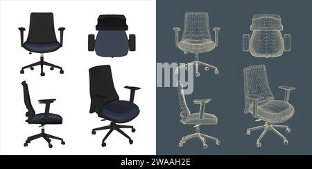 Set of ergonomic chair wireframe vector concept blueprint for office ...