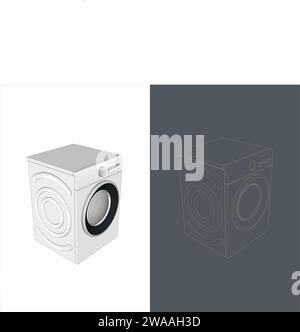 Vector Washing machine wireframe blueprint mockup isolated on white ...