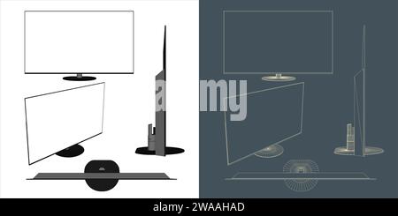Computer monitor led wire frame blueprint concept for gaming and ...