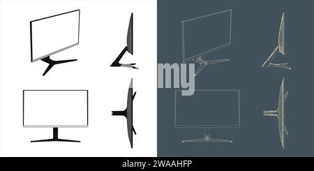 Computer monitor led wire frame blueprint concept for gaming and ...