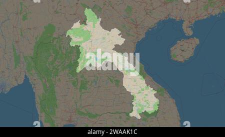 Laos highlighted on a topographic, OSM standard style map map with the ...
