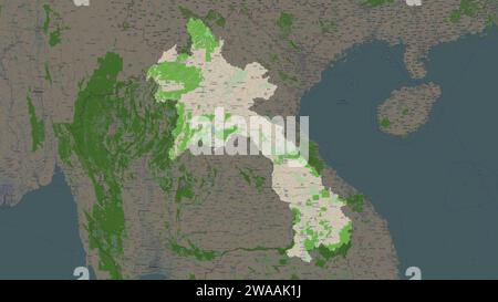 Laos highlighted on a topographic, OSM Humanitarian style map map with ...