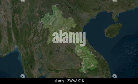 Laos highlighted on a high resolution satellite map map with the country's capital point ...