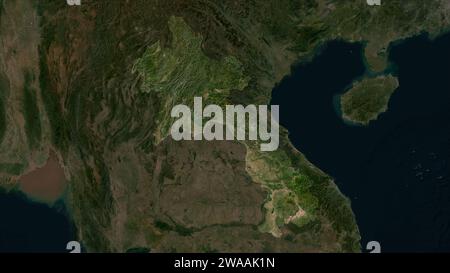 Laos highlighted on a low resolution satellite map map with the country's capital point ...