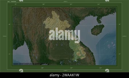 Laos highlighted on a Pale colored elevation map with lakes and rivers ...