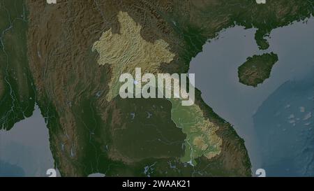 Laos highlighted on a Colored elevation map with lakes and rivers map ...