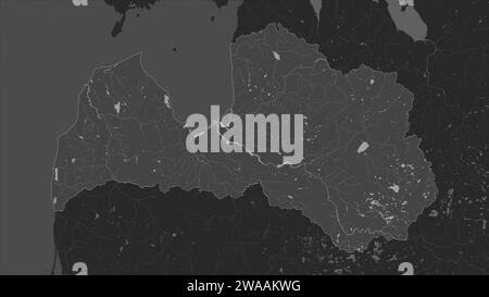 Latvia highlighted on a Bilevel elevation map with lakes and rivers map with the country's ...