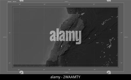 Lebanon highlighted on a Grayscale elevation map with lakes and rivers ...