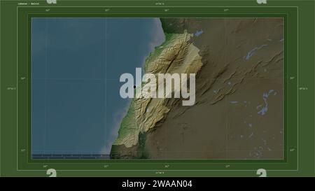 Lebanon outlined on a Pale colored elevation map with lakes and rivers ...