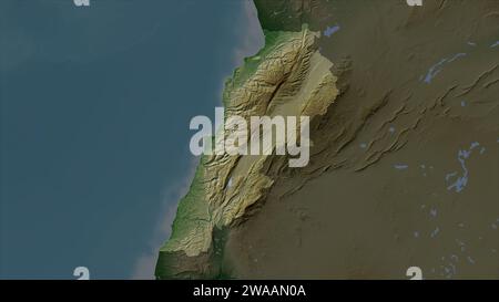 Lebanon highlighted on a Pale colored elevation map with lakes and ...