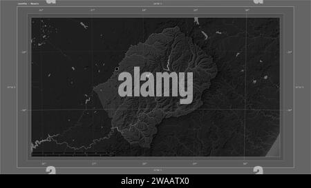Lesotho highlighted on a Grayscale elevation map with lakes and rivers ...