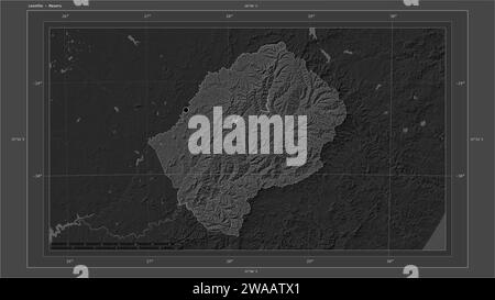 Lesotho highlighted on a Bilevel elevation map with lakes and rivers ...