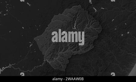 Lesotho highlighted on a Grayscale elevation map with lakes and rivers ...