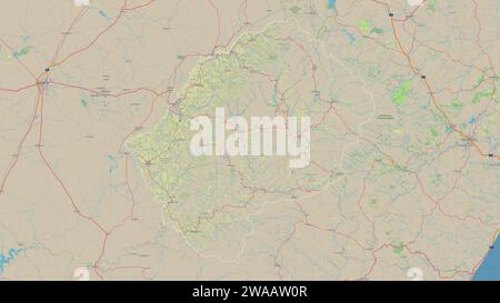 Lesotho outlined on a topographic, OSM standard style map Stock Photo ...