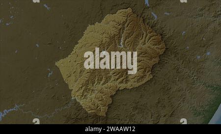 Lesotho highlighted on a Pale colored elevation map with lakes and ...