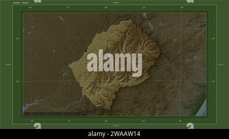 Lesotho outlined on a Pale colored elevation map with lakes and rivers ...