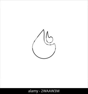 Fireball flame, hot fire linear signs. Campfire fiery black line icon ...