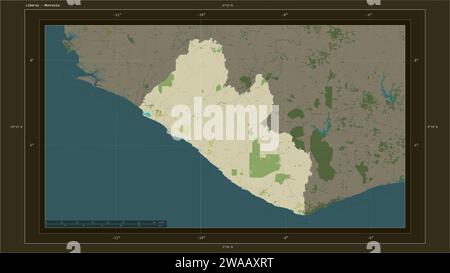 Liberia highlighted on a topographic, OSM Humanitarian style map Stock ...