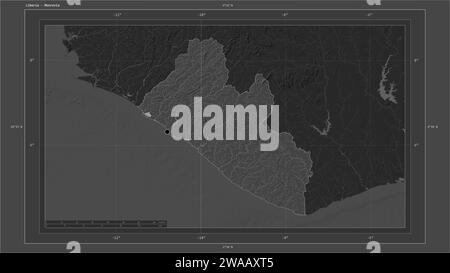 Liberia highlighted on a Bilevel elevation map with lakes and rivers ...