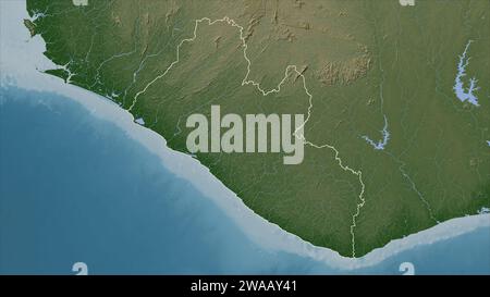Liberia outlined on a Colored elevation map with lakes and rivers Stock ...