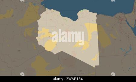 Libya highlighted on a topographic, OSM standard style map map with the ...