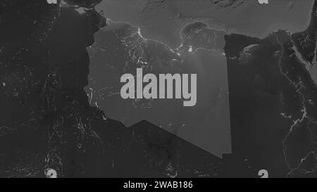 Libya highlighted on a Grayscale elevation map with lakes and rivers ...