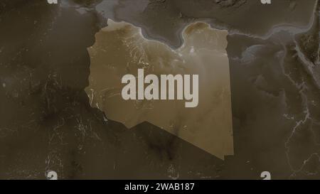 Libya highlighted on a Colored elevation map with lakes and rivers ...