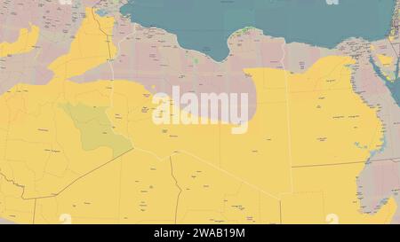 Libya outlined on a topographic, OSM standard style map Stock Photo - Alamy