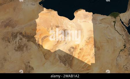 Libya highlighted on a low resolution satellite map map with the country's capital point ...