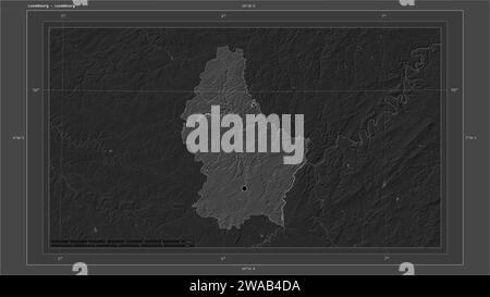 Luxembourg outlined on a Bilevel elevation map with lakes and rivers ...
