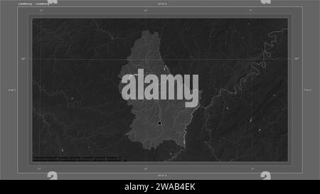 Luxembourg highlighted on a Grayscale elevation map with lakes and ...