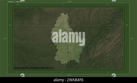 Luxembourg highlighted on a Pale colored elevation map with lakes and ...