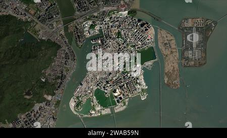 Macao highlighted on a high resolution satellite map map with the ...
