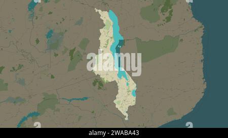 Malawi highlighted on a topographic, OSM Humanitarian style map map ...