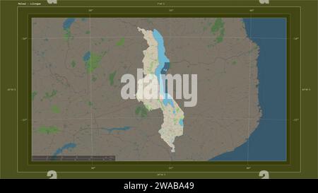 Malawi highlighted on a topographic, OSM France style map map with the ...