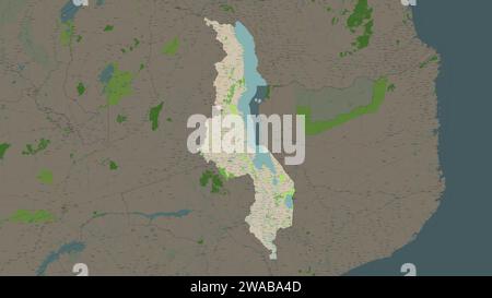 Malawi highlighted on a topographic, OSM Humanitarian style map map ...