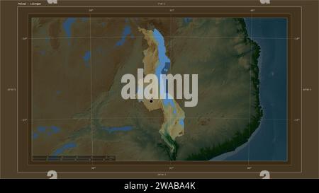 Malawi highlighted on a Colored elevation map with lakes and rivers ...