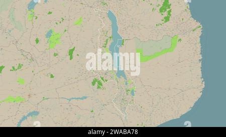 Malawi outlined on a topographic, OSM standard style map Stock Photo ...