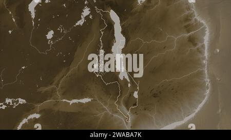 Malawi outlined on a Colored elevation map with lakes and rivers Stock ...