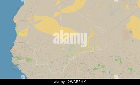 Mali outlined on a topographic, OSM France style map Stock Photo - Alamy