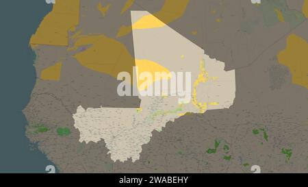 Mali highlighted on a topographic, OSM Germany style map map with the ...