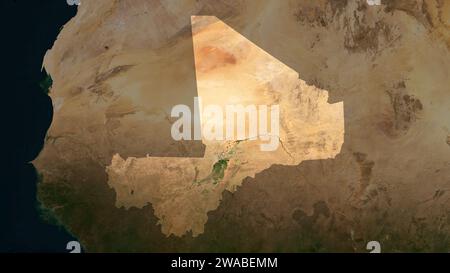 Mali highlighted on a low resolution satellite map map with the country ...