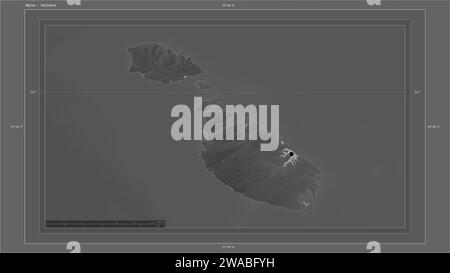 Malta outlined on a Grayscale elevation map with lakes and rivers Stock ...