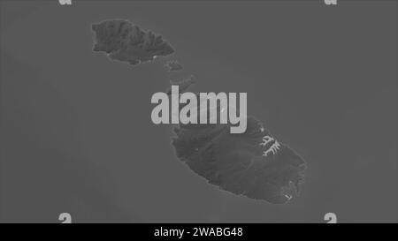 Malta highlighted on a Grayscale elevation map with lakes and rivers ...