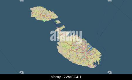 Malta highlighted on a topographic, OSM France style map map with the ...