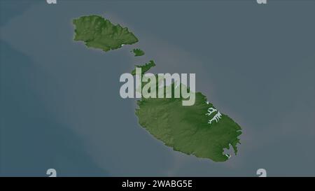 Malta highlighted on a Pale colored elevation map with lakes and rivers map with the country's ...