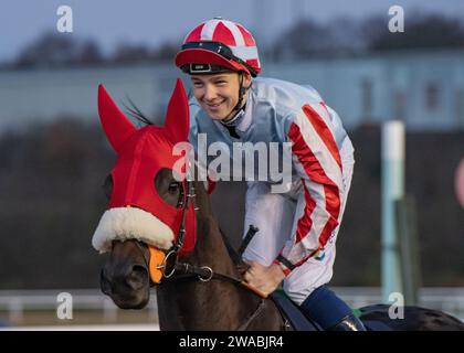 Jockey Billy Loughnane heading to post at Wolverhampton Racecourse ...